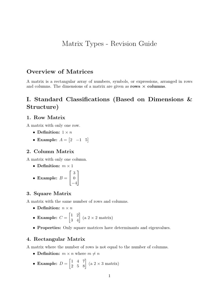 Different types of matrix defeninations with examples | PDF | Matrix ...