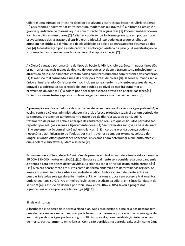 Causas e Sintomas da Cólera | PDF | Cólera | Especialidades médicas