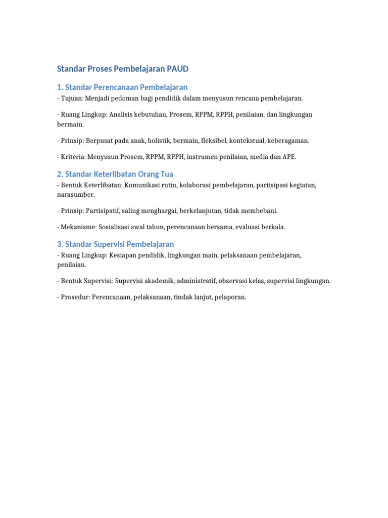 Standar Proses Pembelajaran PAUD | PDF