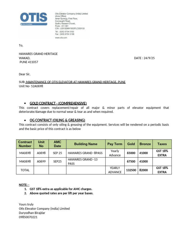Otis Company - Amc Package | PDF