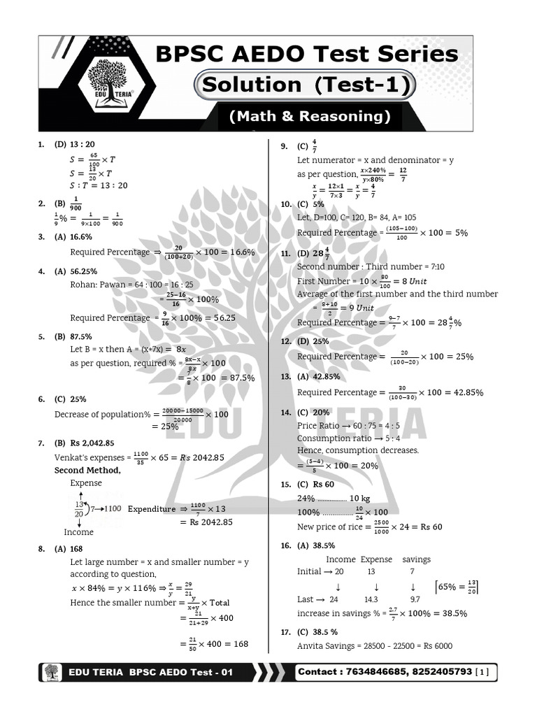 Eduteria Test-01 English Solution | PDF | Rectangle | Elementary ...
