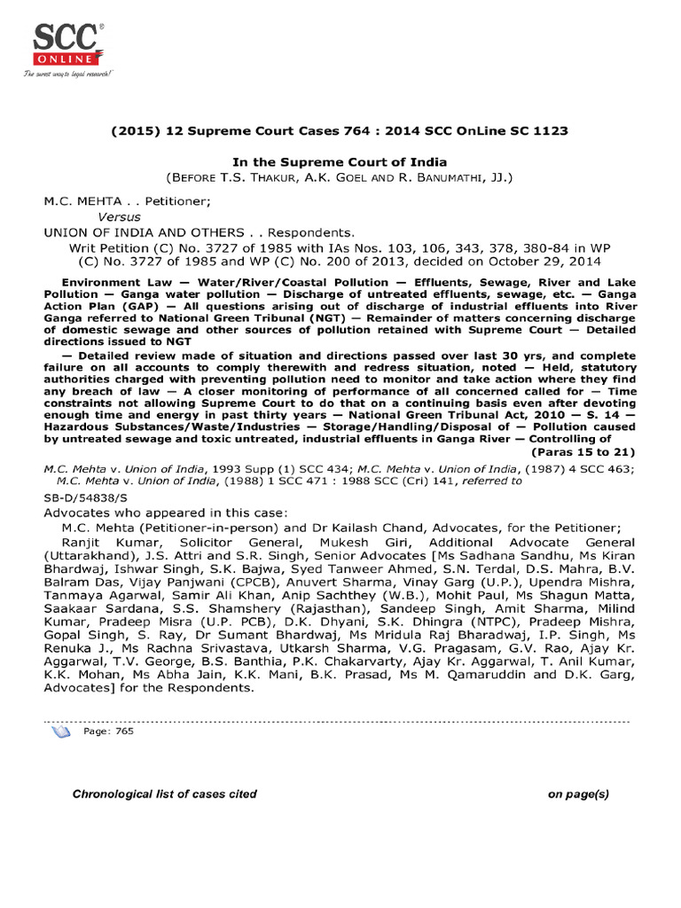 7 M C Mehta V Union of India 2015 12 SCC 764 Complete | PDF | Supreme ...