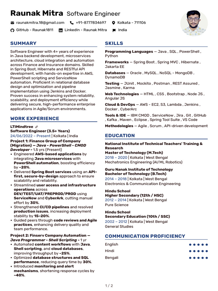 Java Backend Developer Resume | PDF | Computer Engineering | Software ...