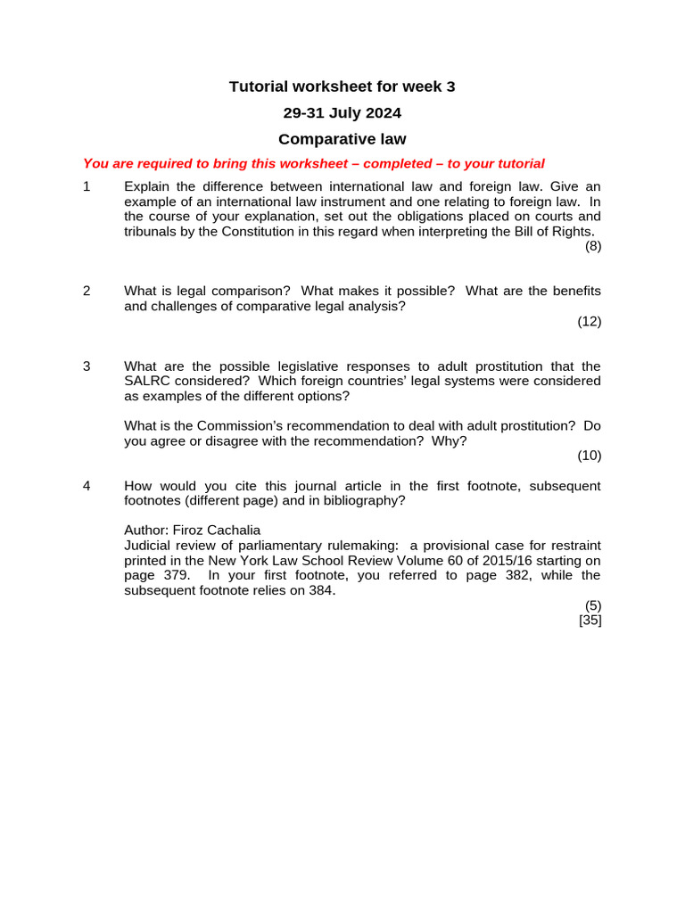 Tutorial Worksheet For Week 3 | PDF