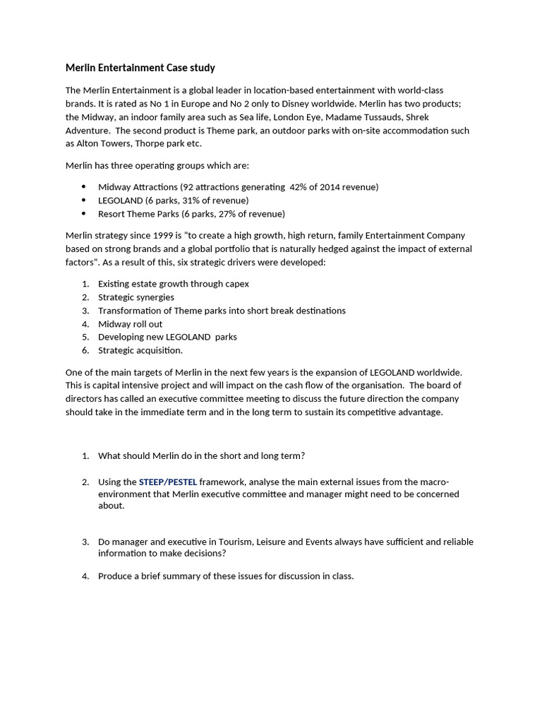 Merlin Entertainment Strategic Analysis | PDF