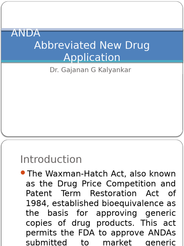 Anda | PDF | Generic Drug | Food And Drug Administration