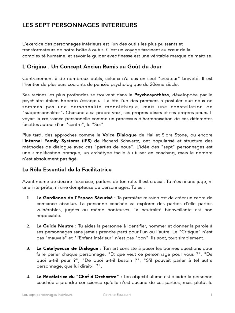 Les 7 Personnages Intérieurs en Coaching | PDF | Psychologie | Peur