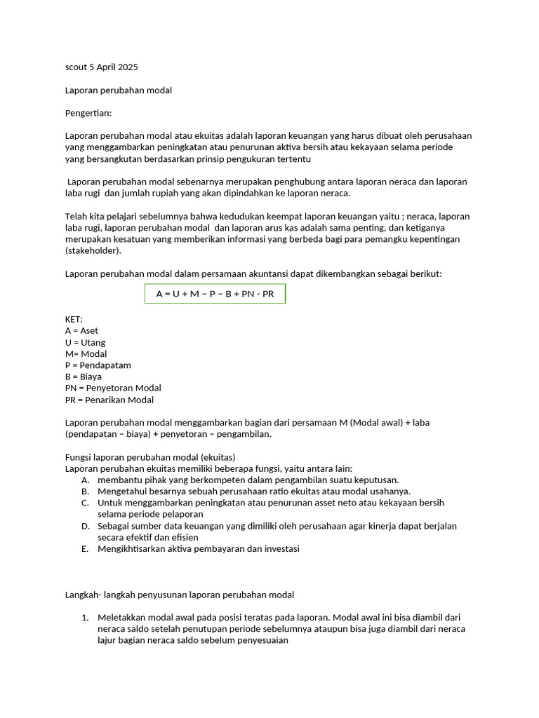 Laporan Perubahan Modal Perusahaan | PDF