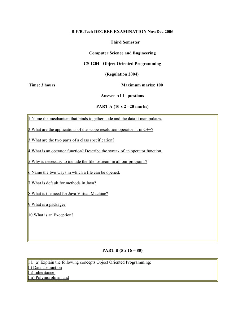 OOP Exam for CSE Students | PDF