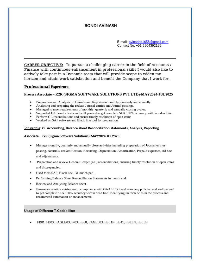 Muni Devendra Resume 1[1] | PDF | Balance Sheet | Accounting