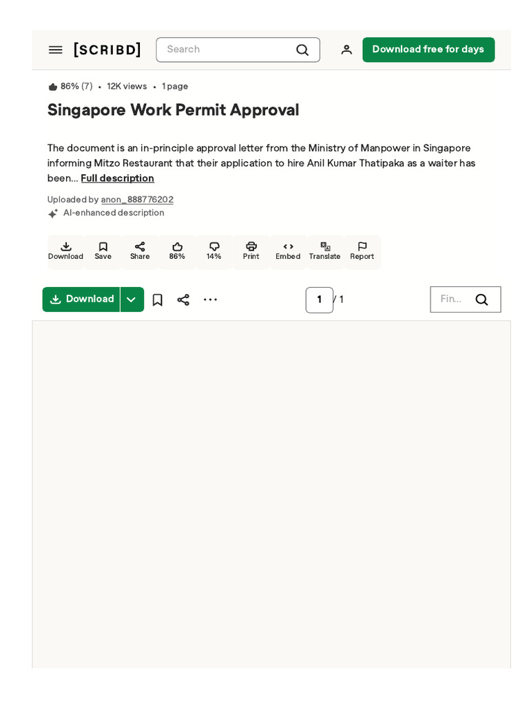 Document416076496singapore Work Permit Approval | PDF