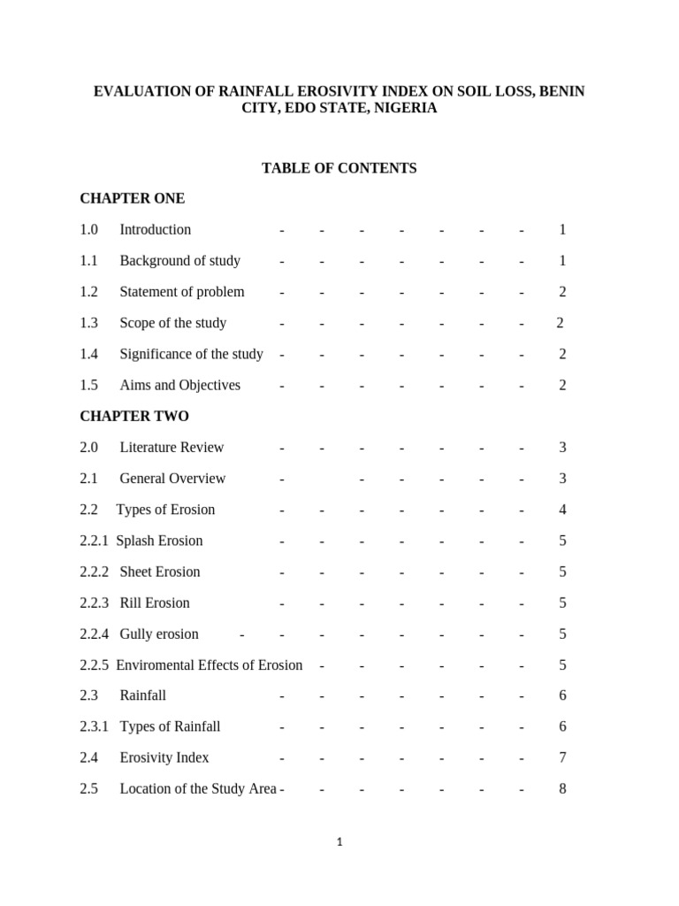 EVALUATION OF RAINFALL EROSIVITY INDEX ON SOIL LOSS, BENIN CITY, EDO ...