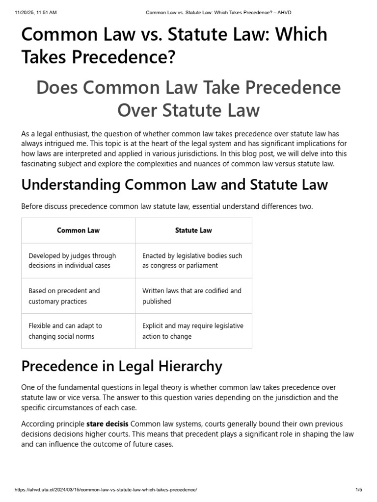 Common Law vs. Statute Law Explained | PDF | Common Law | Precedent