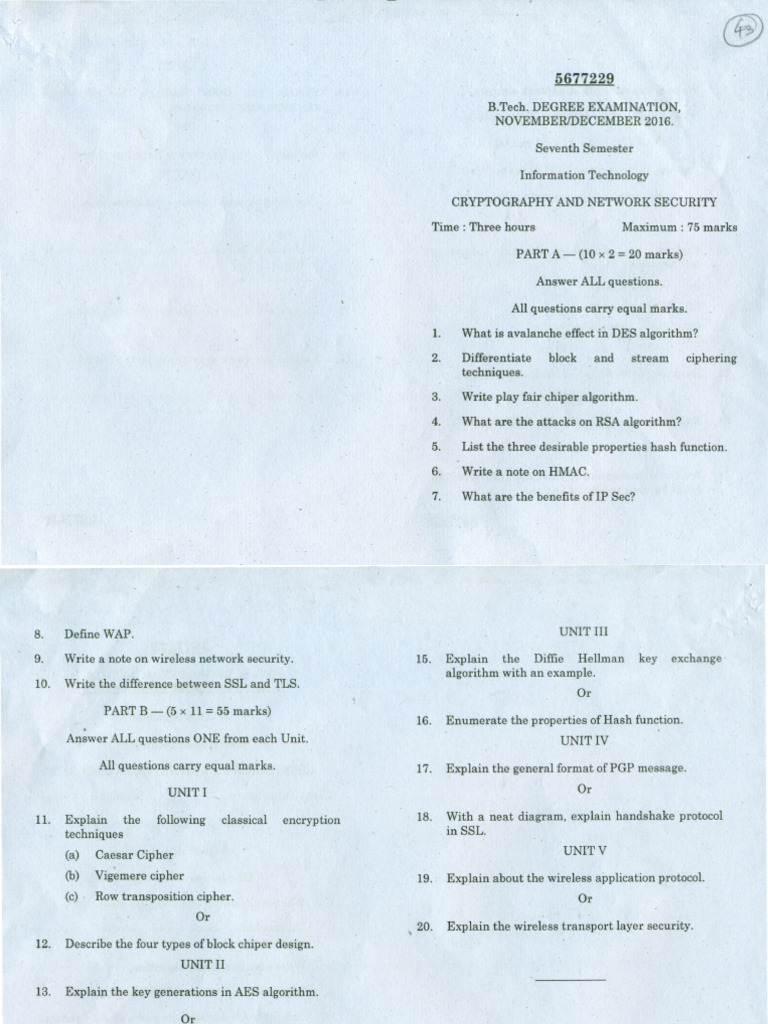 1 Cryptography and Network Security-Nov 2016 | PDF | Transport Layer Security | Encryption