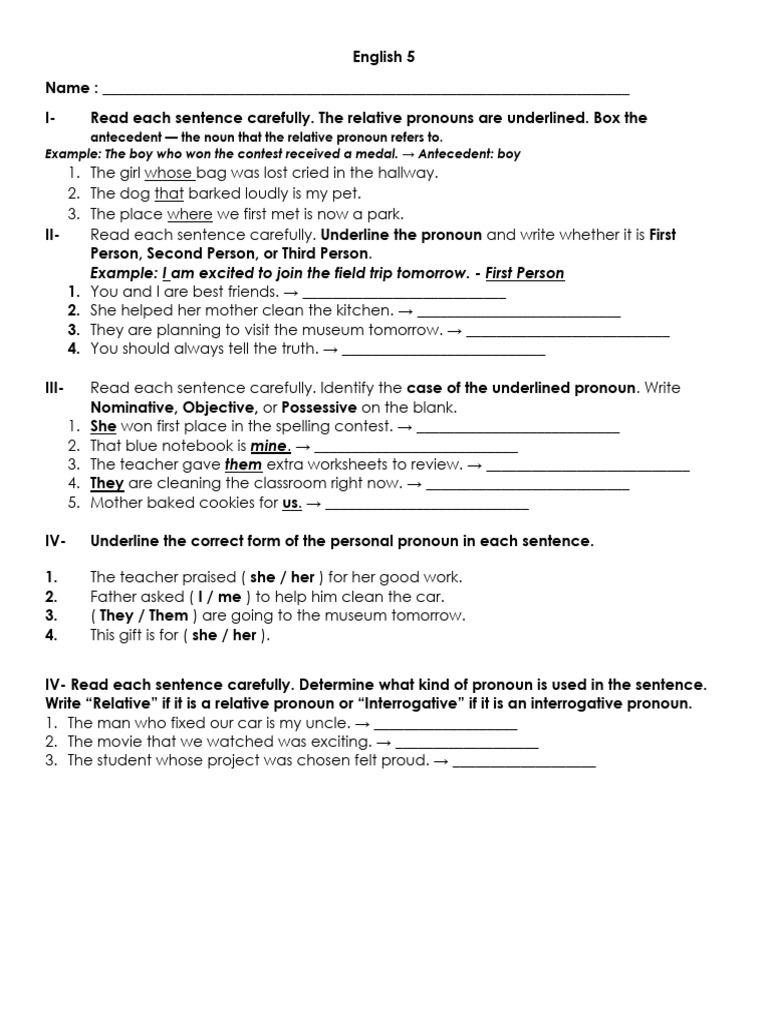 English 5 Review Test | PDF
