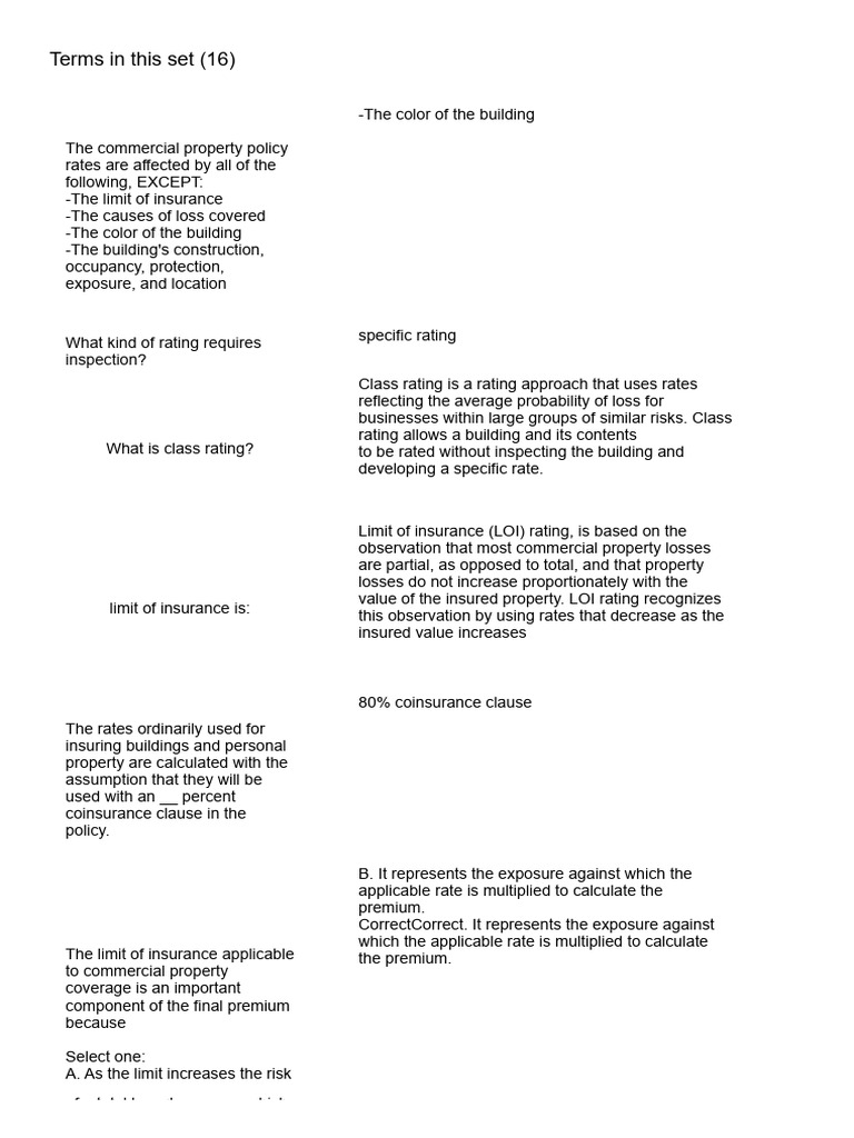 6 Factors Affecting Commercial Property Premiums Flashcards - Quizlet ...