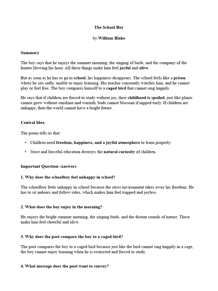 Poem - The School Boy-1 | PDF