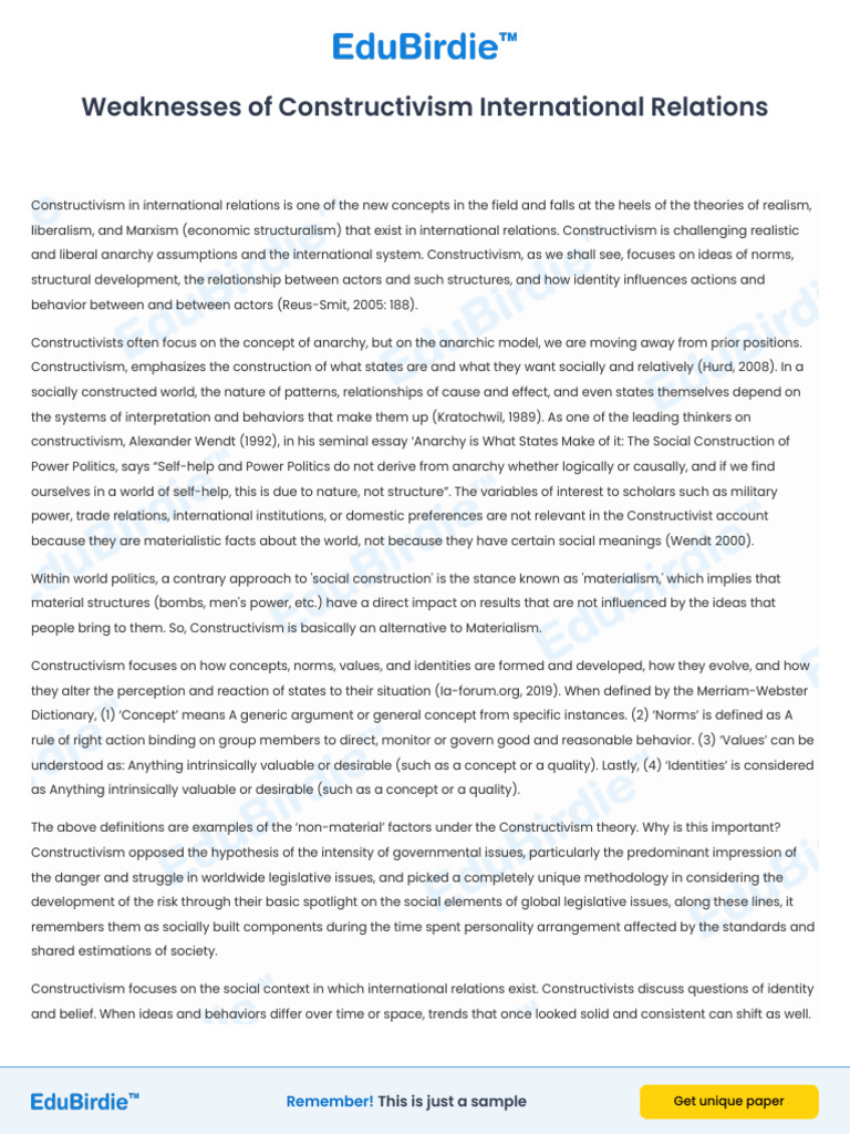 Critique of Constructivism in IR Theory | PDF | Scientific Theories ...