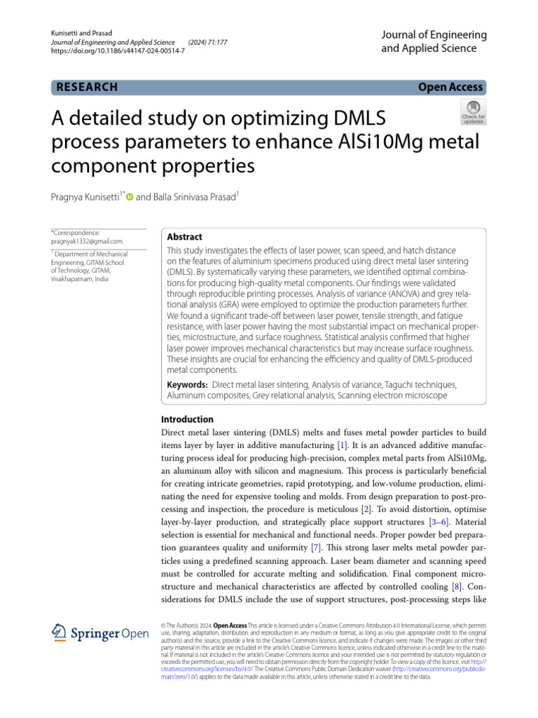 Optimizing DMLS for AlSi10Mg Components | PDF | Strength Of Materials ...