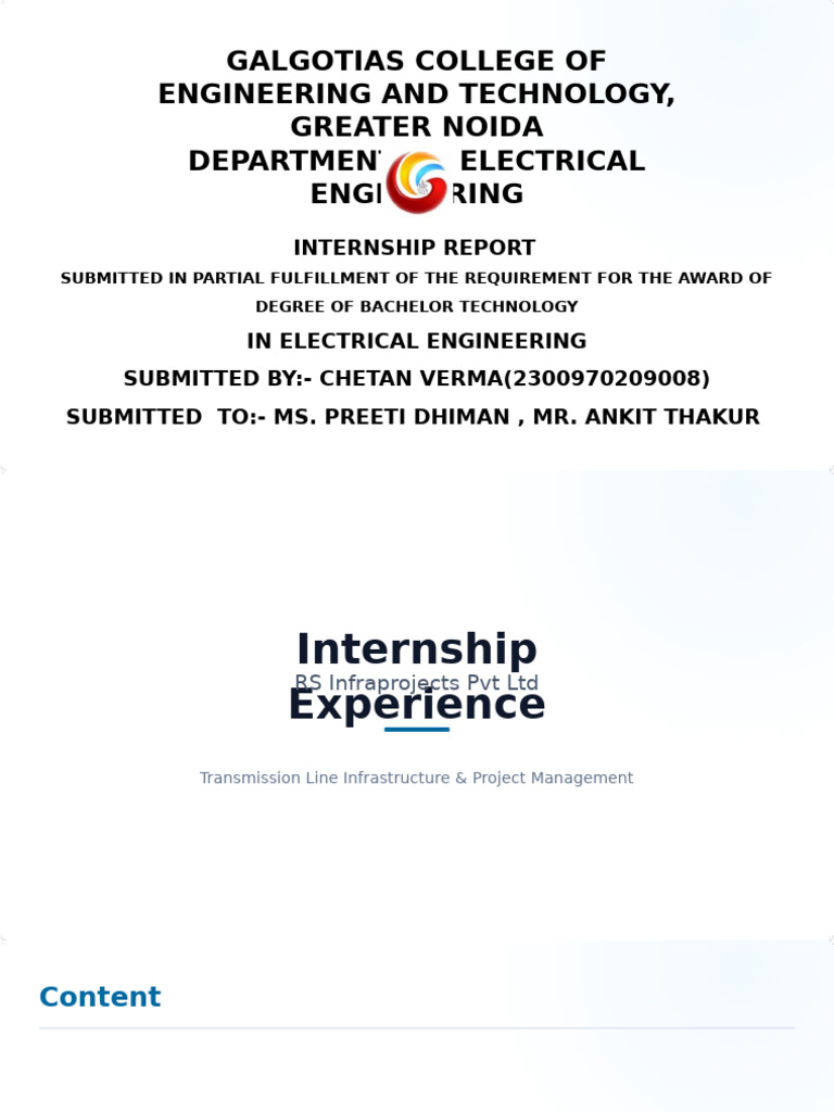 Internship Report: Electrical Engineering Insights | PDF | Project ...