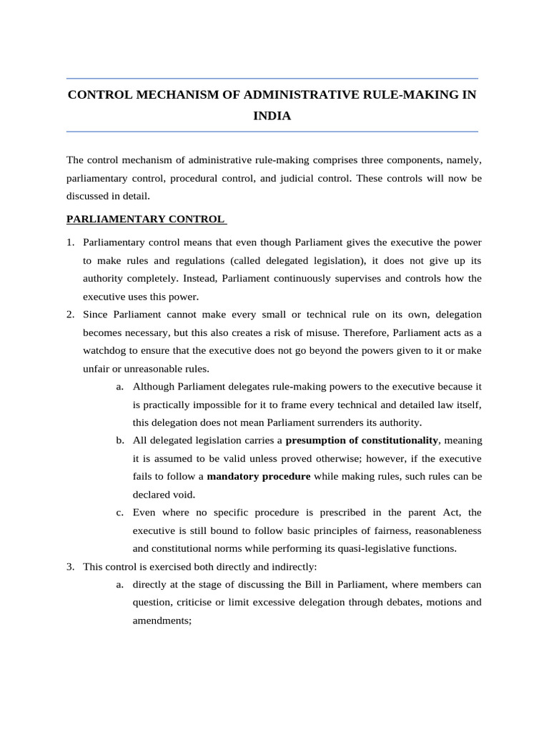 Administrative Rule-Making Control in India | PDF | Parliament Of The ...