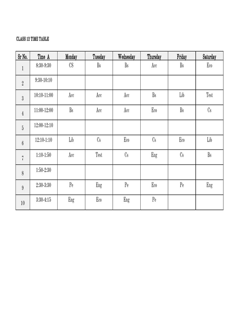 Class 12 Time Table (1) | PDF