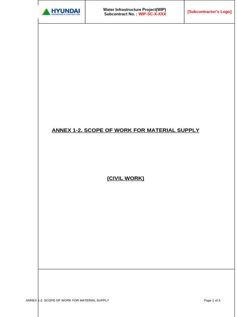 Annex 1-2. Scope of Work For Material Supply | PDF | Concrete | Pipe ...
