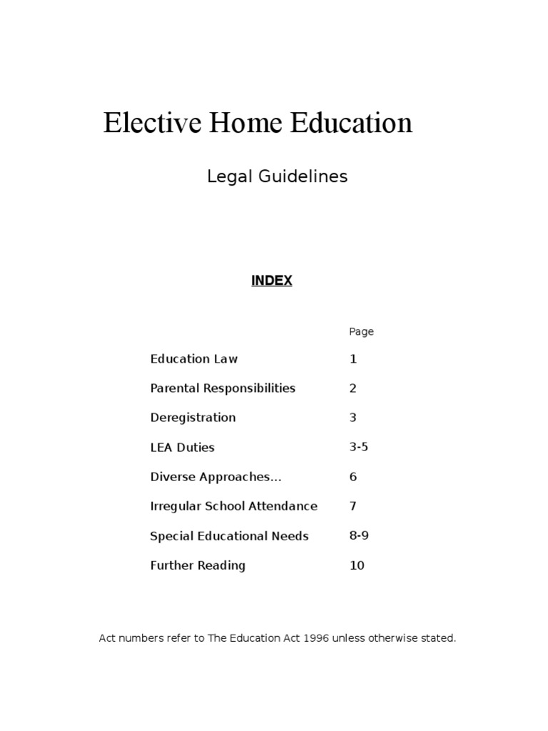 Elective Home Education: Legal Guidelines | PDF | Special Education ...