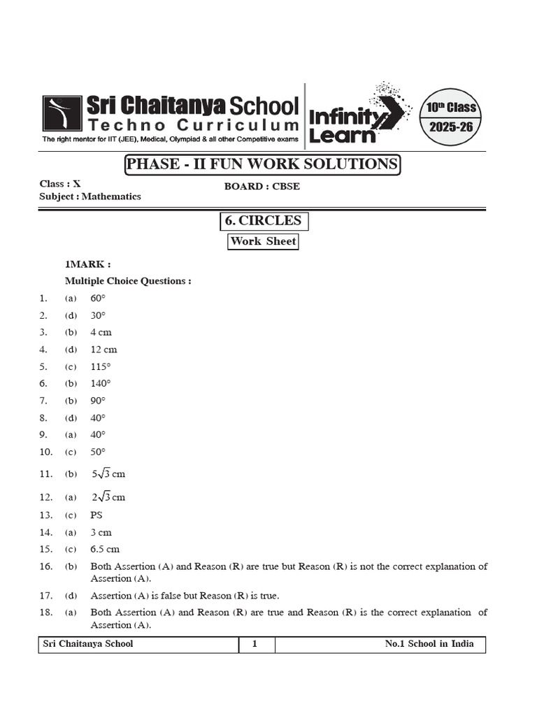 CBSE Class X Mathematics Circles Worksheet | PDF | Mathematics