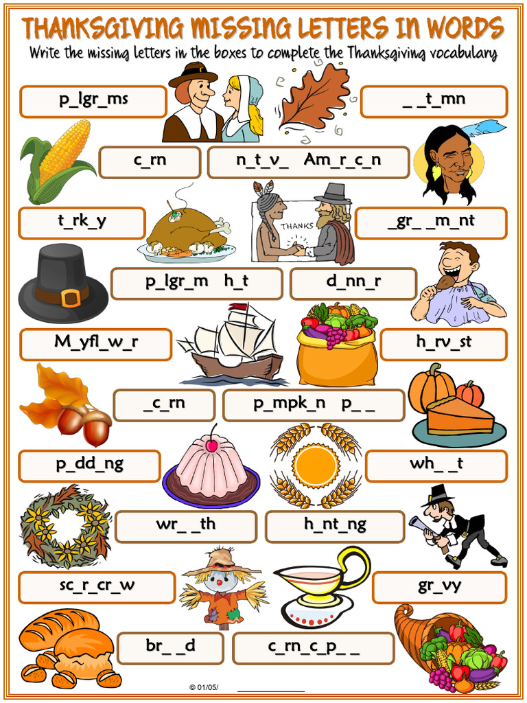 Thanksgiving Missing Letters Worksheet | PDF