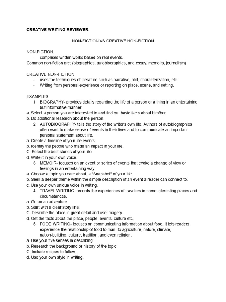 Non-Fiction vs Creative Non-Fiction Guide | PDF | Creative Nonfiction ...