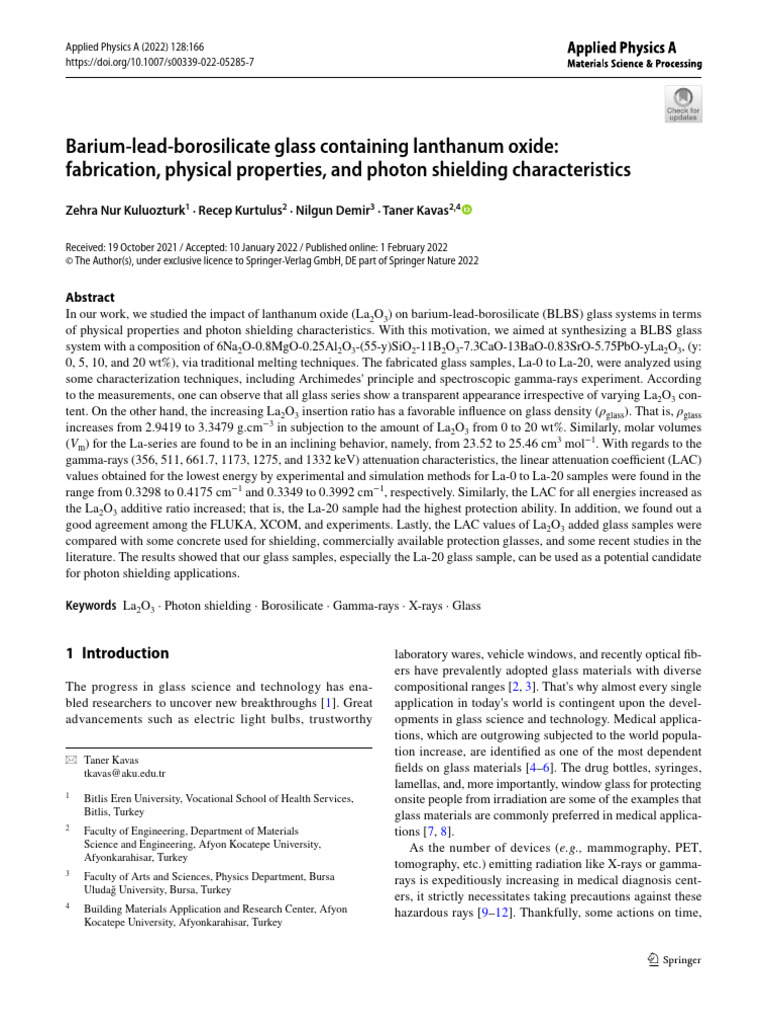 Barium‑Lead‑Borosilicate Glass Containing Lanthanum Oxide Fabrication ...