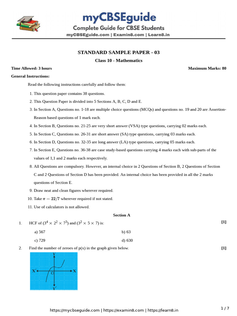Class 10 Mathematics Sample Paper 03 | PDF | Circle | Quadratic Equation