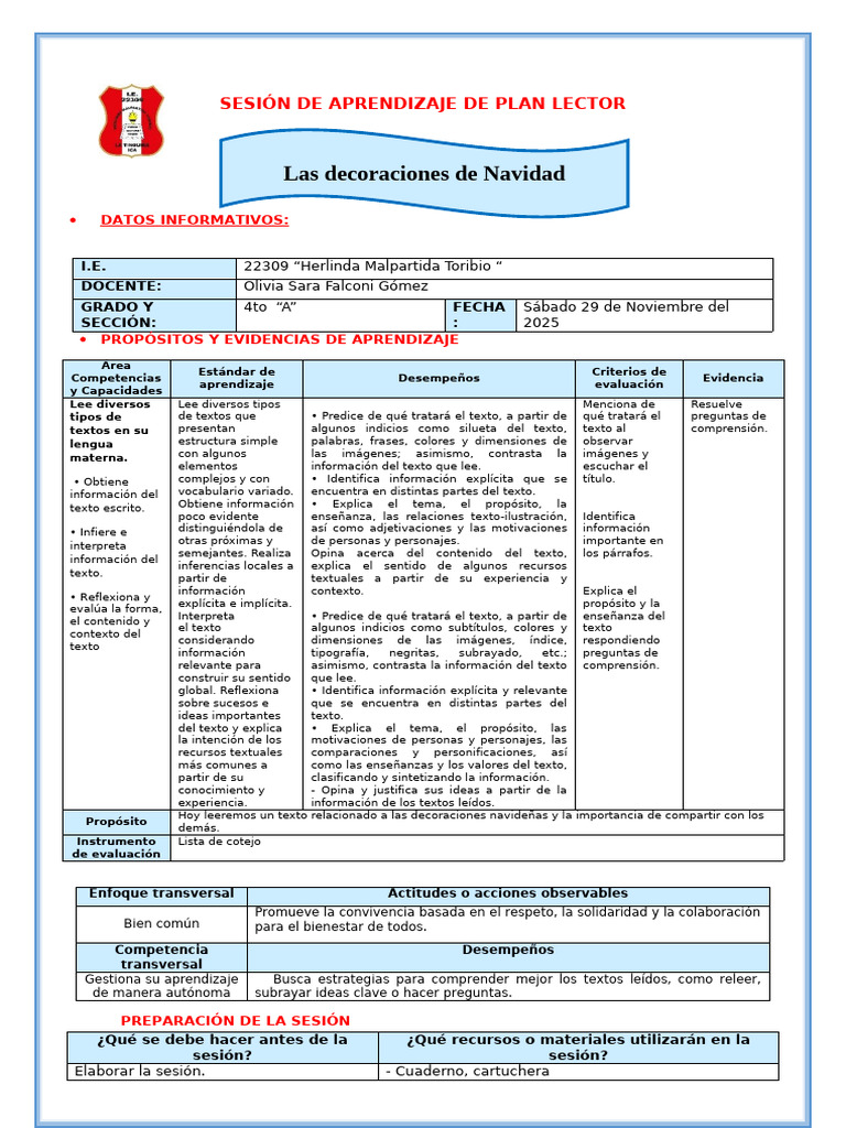 Dia 05 Sesion - Plan Lector (4) | PDF | Aprendizaje