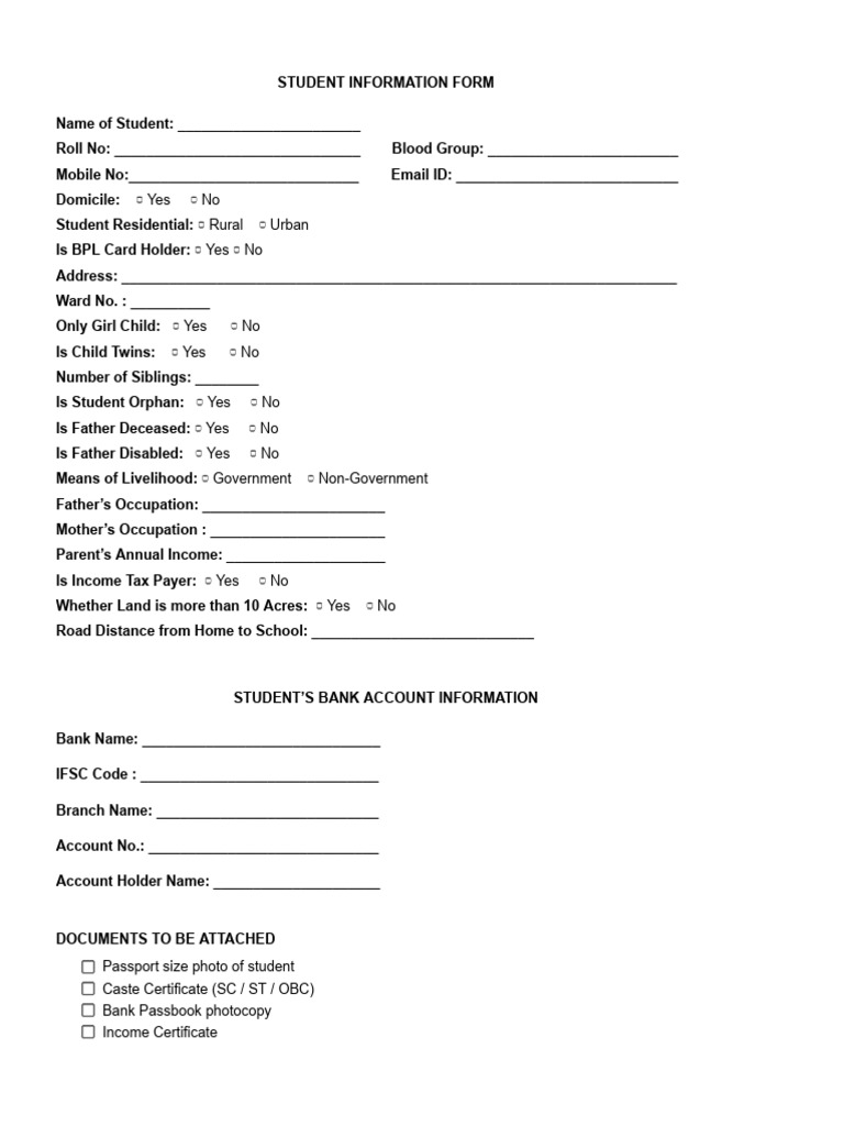 Student Information Form | PDF