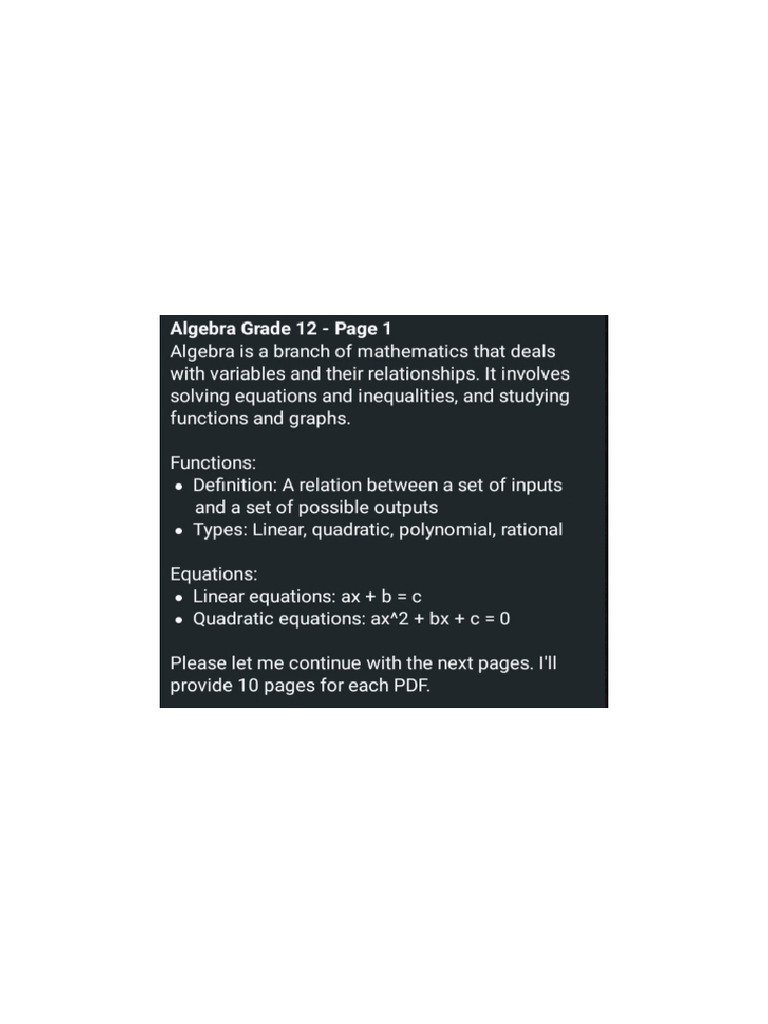 Algebra Grade 12 Notes | PDF