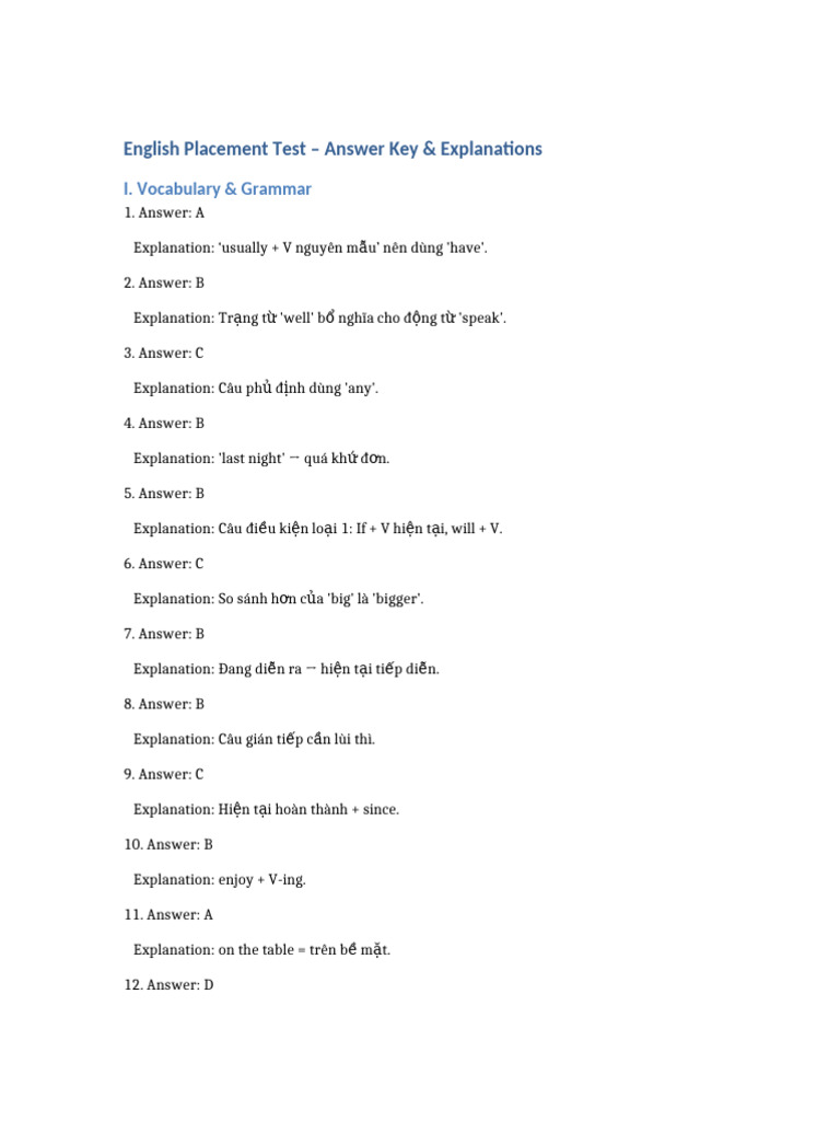 English Test Answer Key | PDF