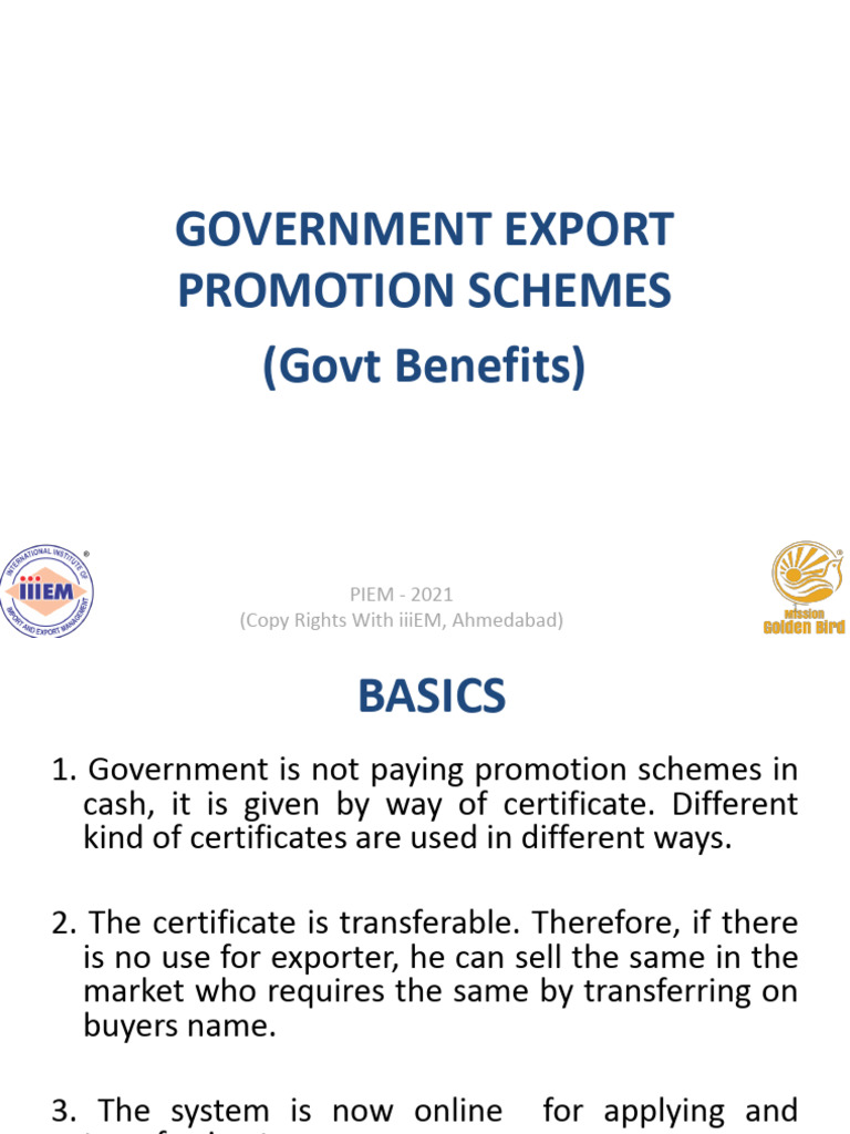 2 Government Promotion Schemes | PDF | Exports | Business