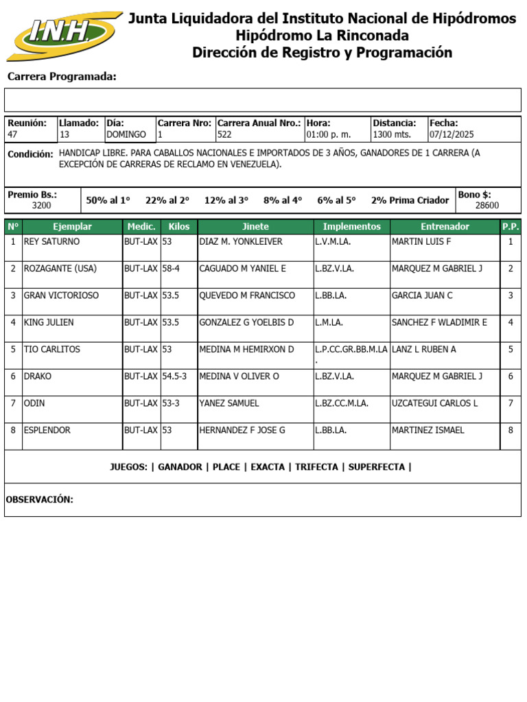 Reunion 47 Hipodromo La Rinconada 071225 | PDF