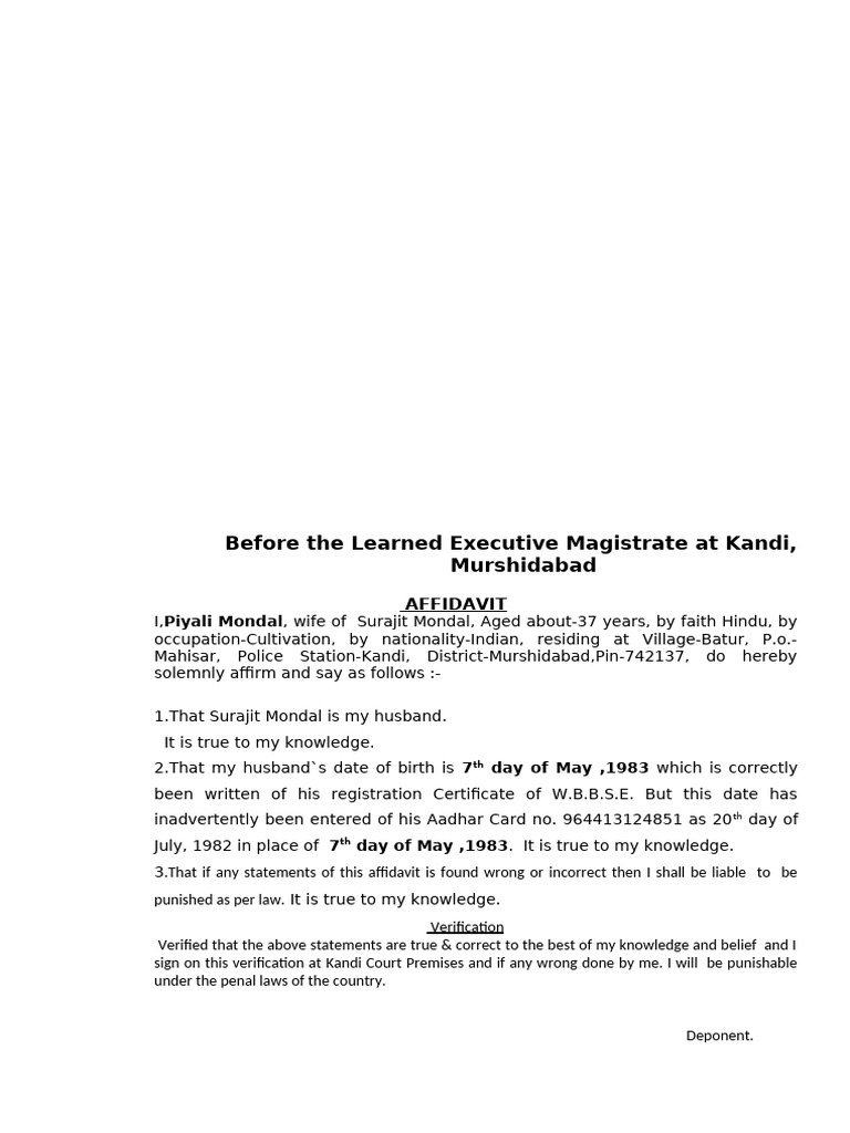 Affidavit, SUROJIT Mondal Executive Magistrate .Kandi | PDF