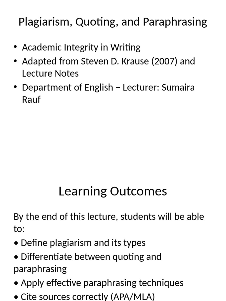 Understanding Plagiarism and Paraphrasing | PDF | Plagiarism | Human ...