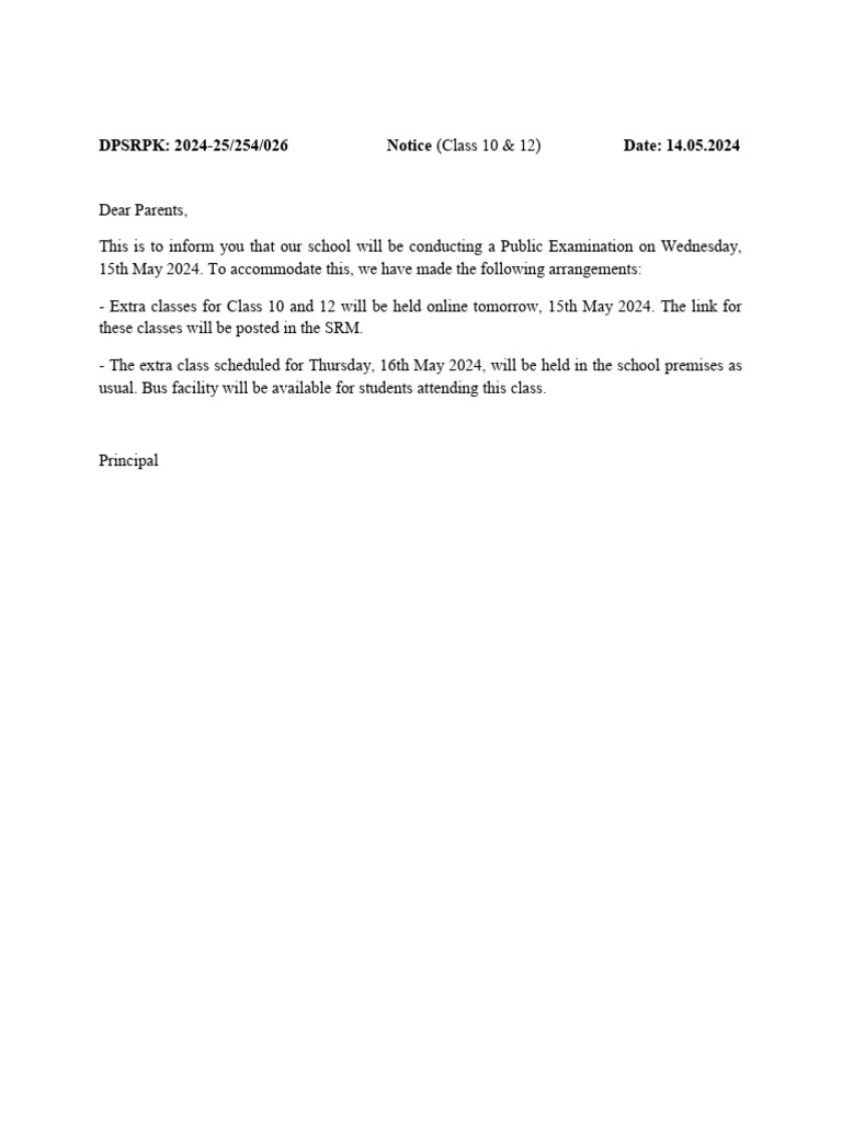 Class 10 & 12 Exam Notice 2024 | PDF