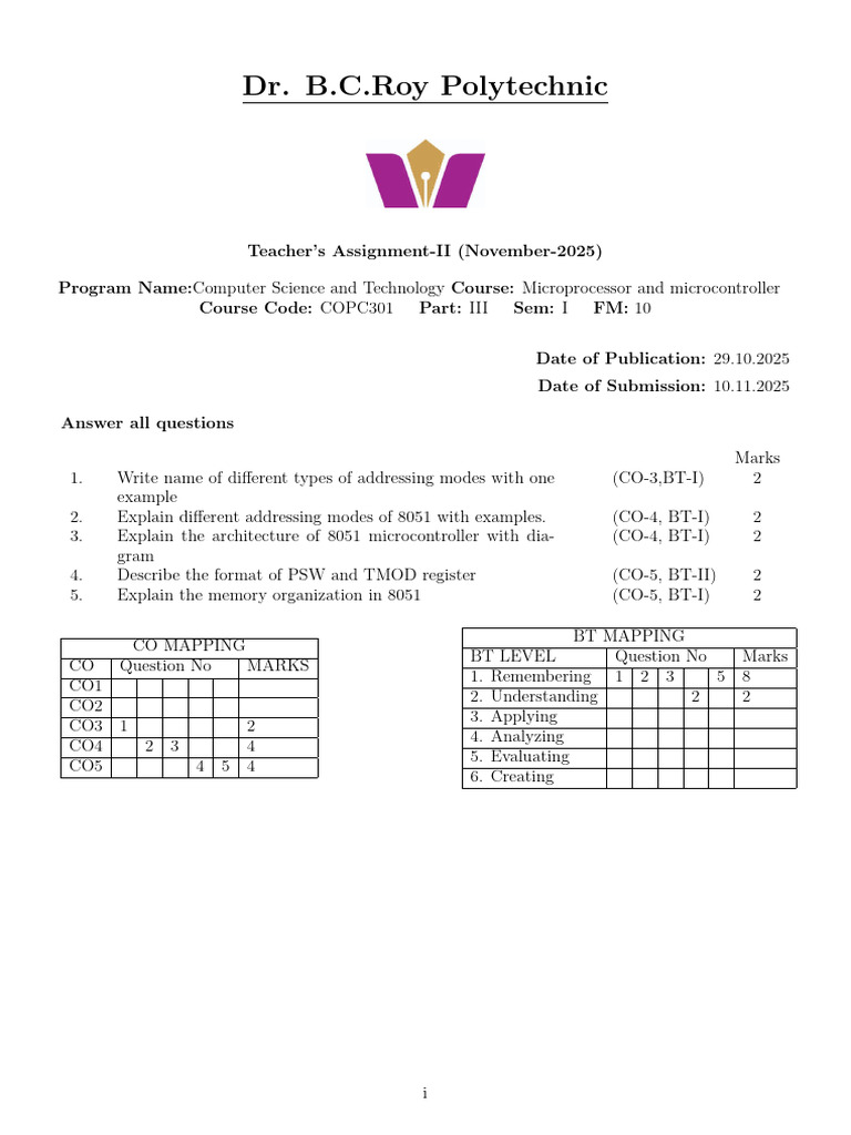 Microprocessor and Microcontroller Assignment - 2 | PDF