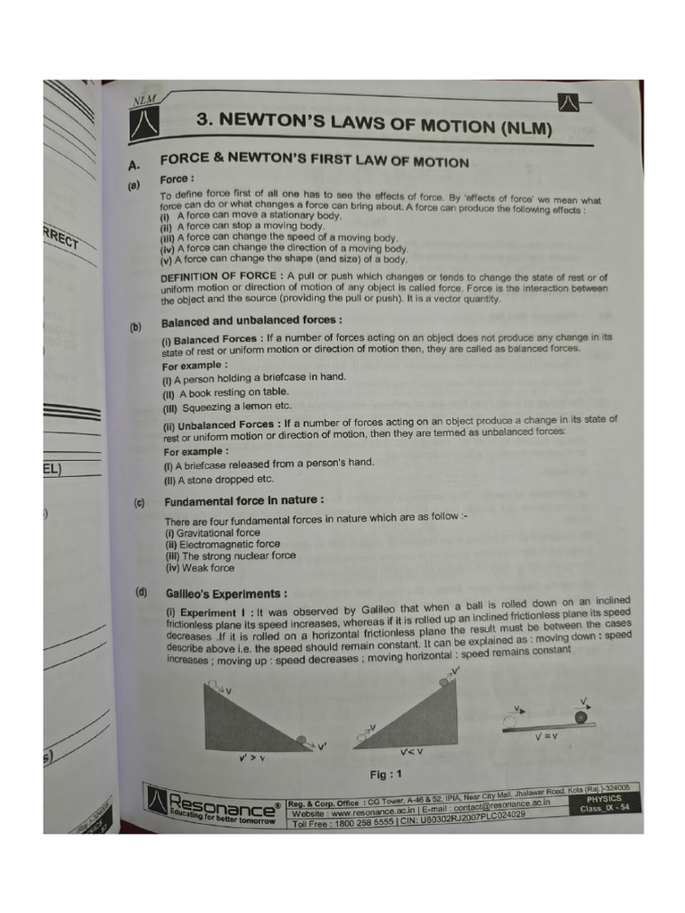 Newton's Law of Motion Class 9 | PDF