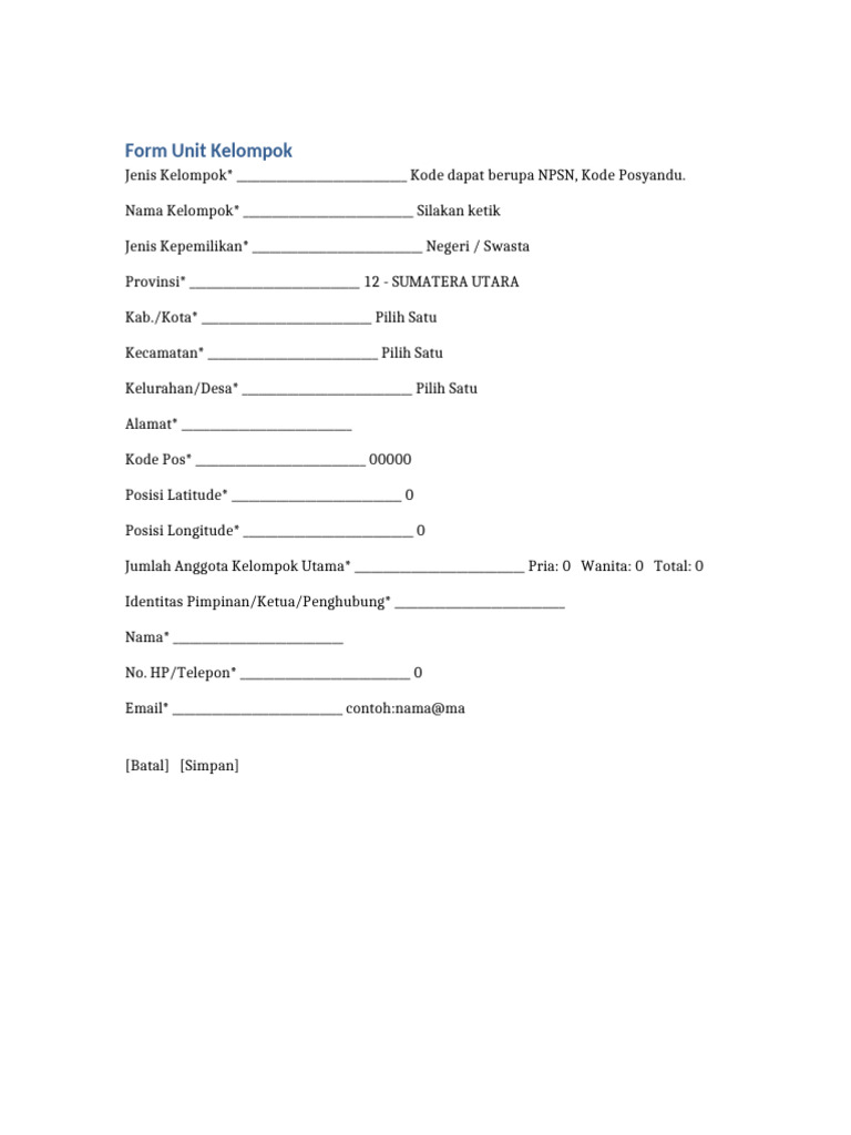 Formulir Pendaftaran Unit Kelompok | PDF