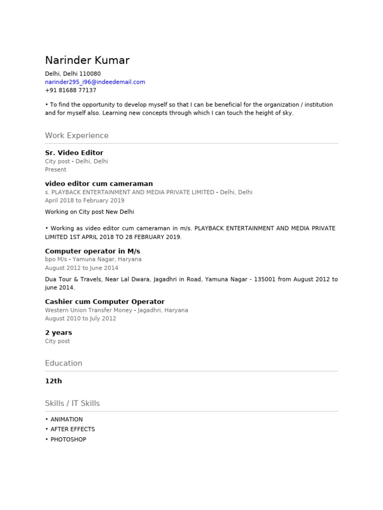 Resume Narinder Kumar | PDF