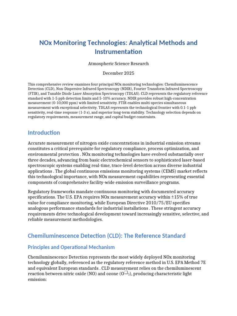 Nox Monitoring Technologies: Analytical Methods and Instrumentation ...