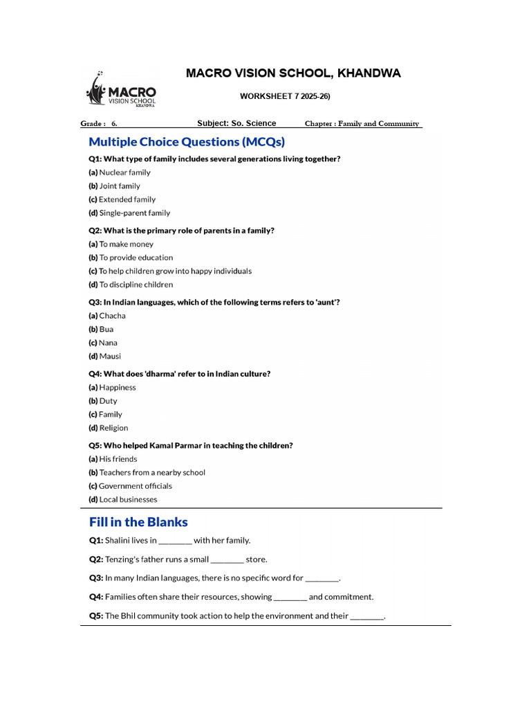 So. Science Grade 6 Worksheet-7 31july2025 | PDF