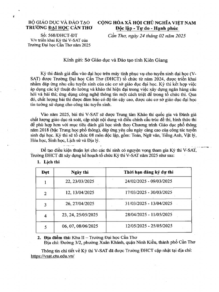 Triển Khai Kỳ Thi v-sat Của Tr Đại Học Cần Thơ | PDF