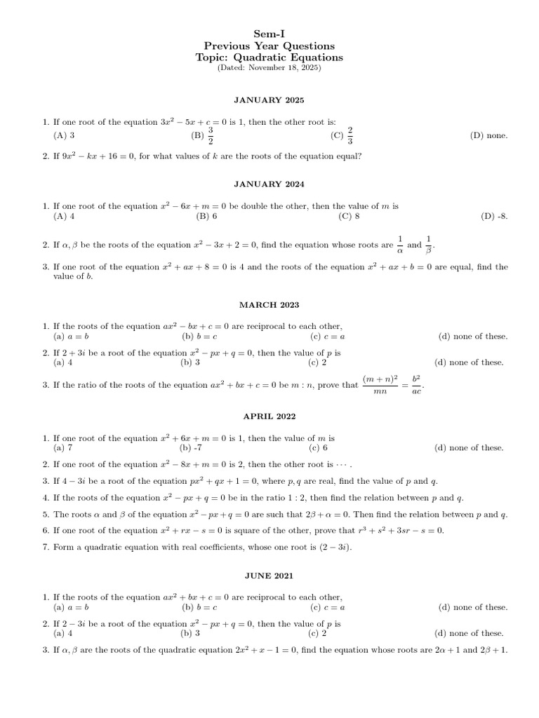 Assignment II Topic Quadratic Equation | PDF | Quadratic Equation ...